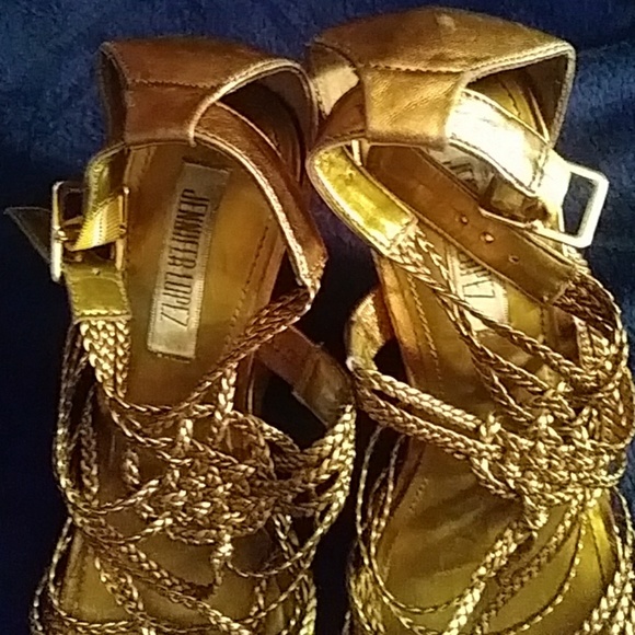 Jennifer Lopez | Shoes | Jennifer Lopez Gold Wedge Sandals | Poshmark